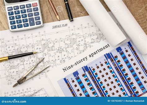 Architectural Construction Documents With Pen Stock Image Image Of