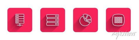 Set Line Server Pie Chart Infographic And Binary Code With Long • Wall