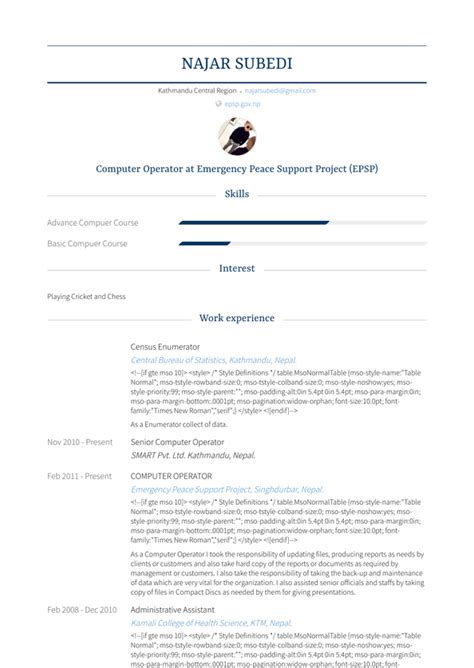 Enumerator Resume Samples And Templates Visualcv