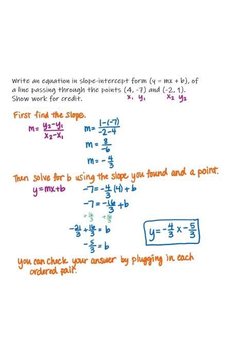 solved write an equation in slope intercept form y mx