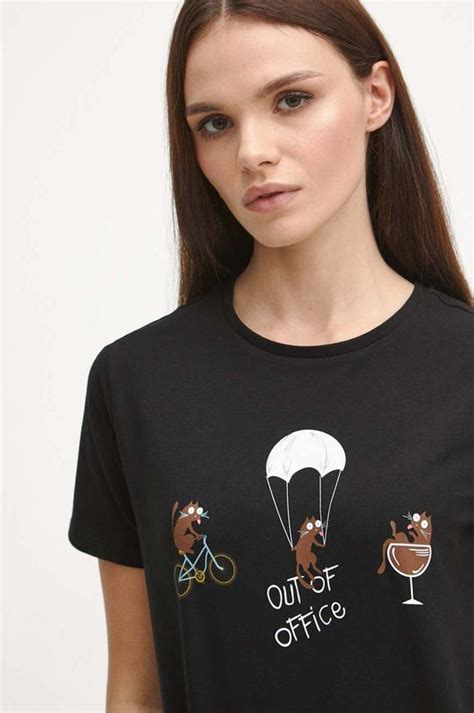 T Shirt Bawełniany Damski Z Domieszką Elastanu Kolor Czarny Zamów Na
