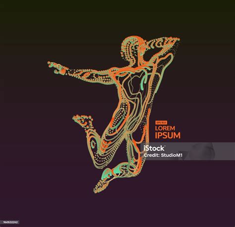 뛰어 오르는 남자 자유 개념입니다 3 차원 벡터 그림입니다 와이어 연결 가상 현실입니다 3차원 형태에 대한 스톡 벡터 아트 및 기타 이미지 Istock