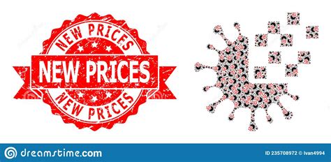 Grunge New Prices Badge And Recursion Virus Synthesis Icon Mosaic Stock
