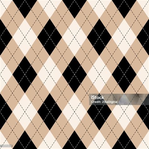 베이지색 갈색 검은 색의 아가일 패턴 선물 종이 양말 스웨터 점퍼 기타 현대 봄 여름 가을 겨울 섬유 또는 종이 디자인을위한 기하학적 스티치 벡터 그래픽 일러스트레이션