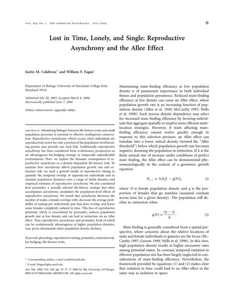 PDF Lost In Time Lonely And Single Reproductive Asynchrony And The
