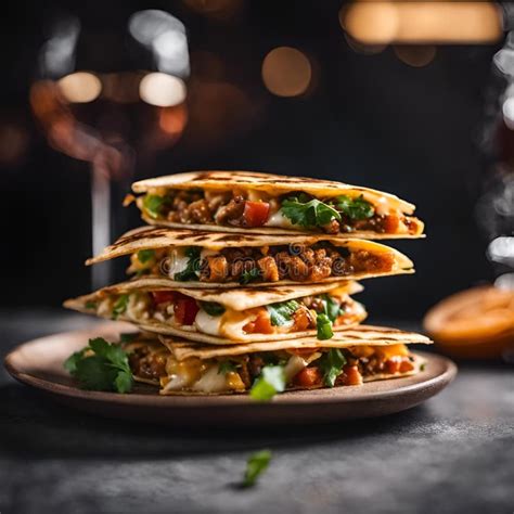 Ai Generated Illustration Of Four Tacos Arranged In A Stack With A Wine Glass In The Background