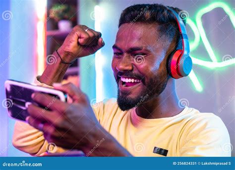 Excited Gamer Streamer Girl Taking Selfie Near Pc Computer Stock Image