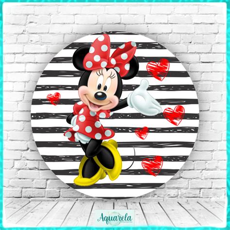 Painel Minnie Vermelha Coração Riscas 120 cm diametro Aquarela