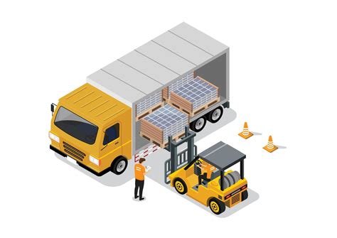 Loading Solar Panels And Unloading Of Cargo With Forklift Truck And Workers Business Concept