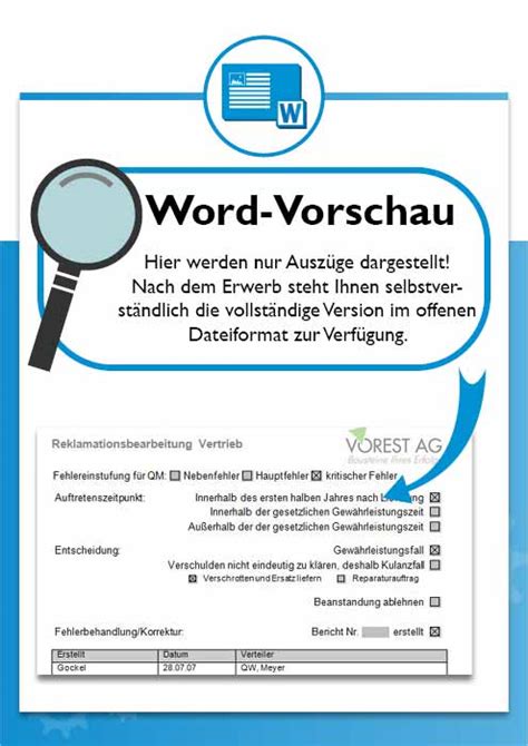 Vorlage Reklamationsbearbeitung Vertrieb