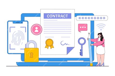 Premium Vector Flat Smart Contract With People Characters Concept Outline Design Style Minimal