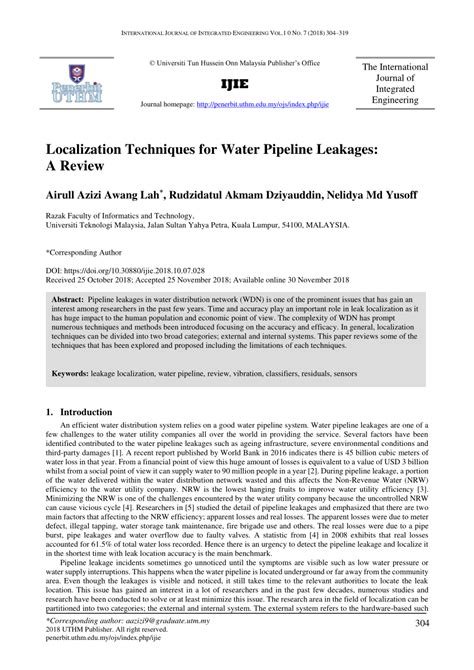 Pdf Localization Techniques For Water Pipeline Leakages A Review
