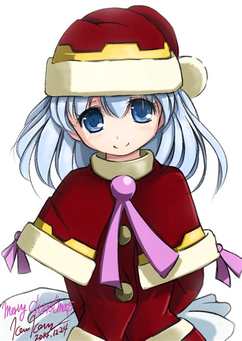 Safebooru 1girl Blue Eyes Blue Hair Blush Christmas Hat Highres Kem