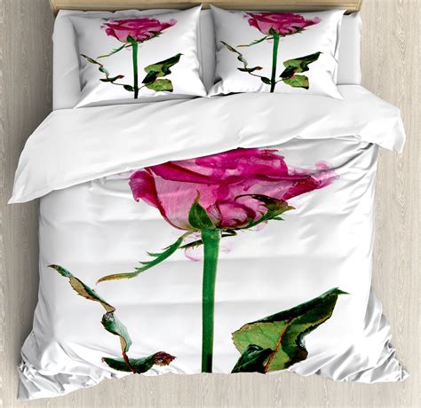 Vintage Rose Duvet Cover Set Single Rose Flower Branch Smoking Look