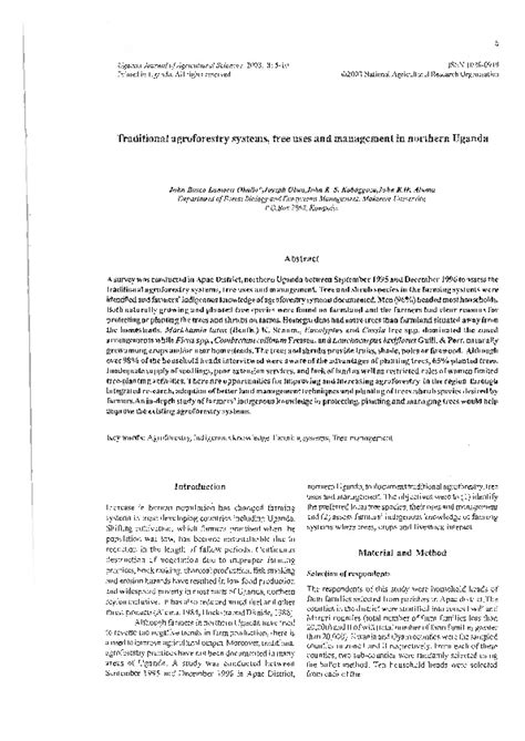 Pdf Traditional Agroforestry Systems Tree Uses And Management In