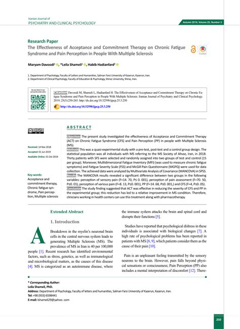 Pdf The Effectiveness Of Acceptance And Commitment Therapy On Chronic Fatigue Syndrome And