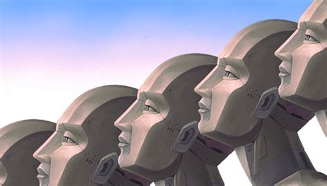 초현실적 미래 예술 로봇 그룹 과학 배경 상상력 작품 공상 과학 회화 미래와 사회 개념 삽화 사이보그 아이디어에 대한 스톡 벡터