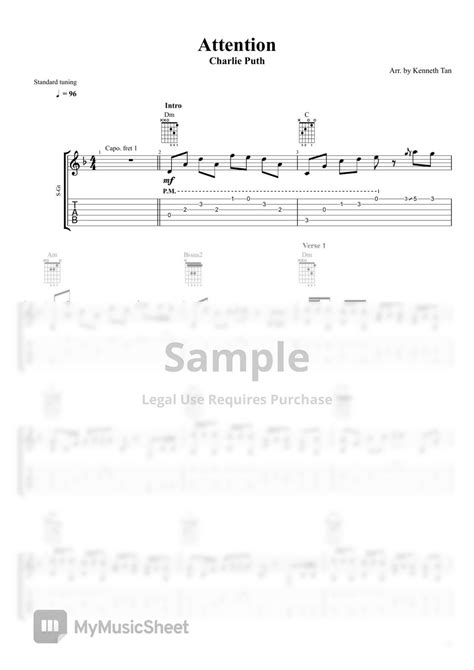 Charlie Puth Fingerstyle Guitar Attention Sheet Music By Kenneth