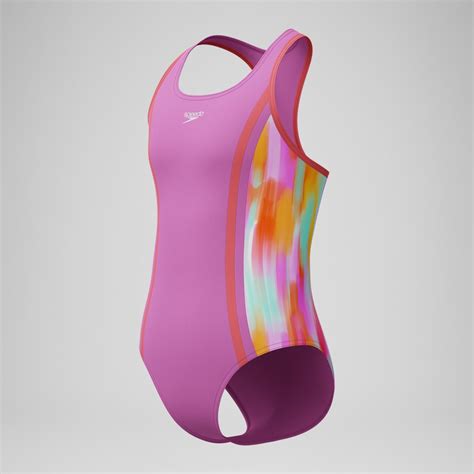Girls Print Spliced Racerback One Piece Pink Speedo Usa