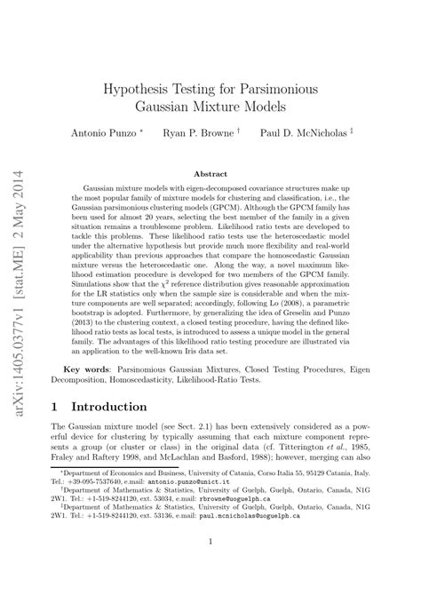 Pdf Hypothesis Testing For Parsimonious Gaussian Mixture Models