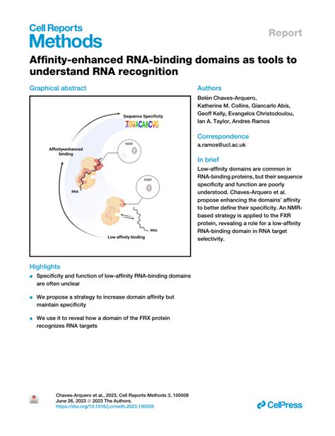 Pdf Affinity Enhanced Rna Binding Domains As Tools To Understand Rna Recognition