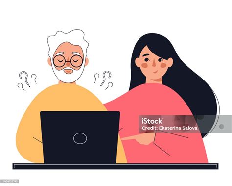 Older Man Using Computer Help Elderly To Master Modern Technologies Senior Person With Laptop