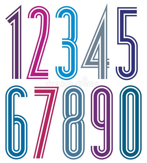 Colorful Geometric Bright Striped Numbers With Triple Lines Stock