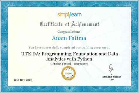 anam fatima on linkedin python certificate