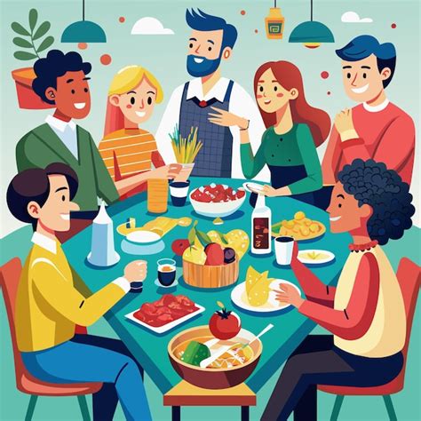 People Eating Dinner Vector Illustration Premium Ai Generated Vector