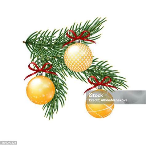Latar Belakang Natal Dengan Bola Dan Cabang Cemara Terisolasi Di Latar