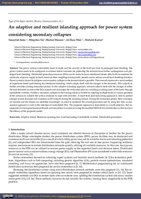 Pdf An Adaptive And Resilient Islanding Approach For Power System Considering Secondary