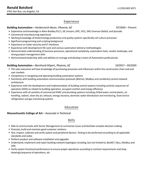Building Automation Resume Samples Velvet Jobs