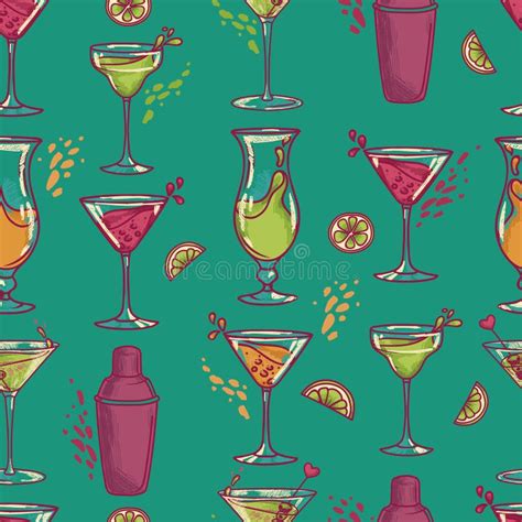 Seamless Pattern With Cocktails Stock Vector Illustration Of Fruit