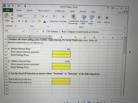Solved 1 Calculate The Price Of A Bond Using The Excel Pv