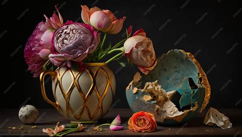 Premium Photo Spectacular Kintsugi Jade Opal Mushroom Ceramic Peonie