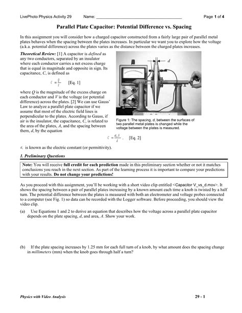Parallel Plate Capacitor Potential Difference Vs Spacing Docslib