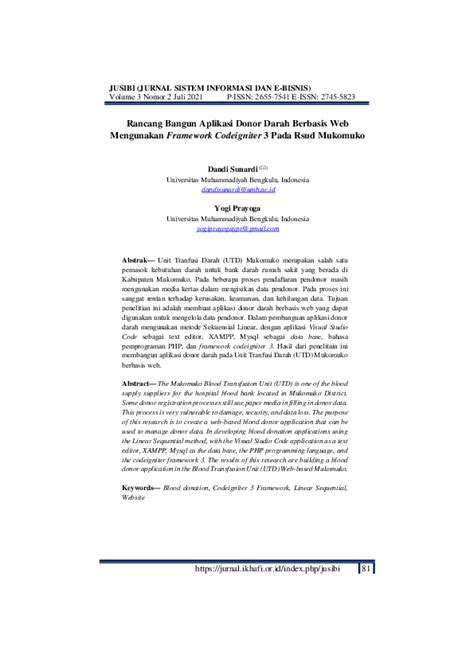 Pdf Rancang Bangun Aplikasi Donor Darah Berbasis Web Mengunakan Framework Codeigniter 3 Pada