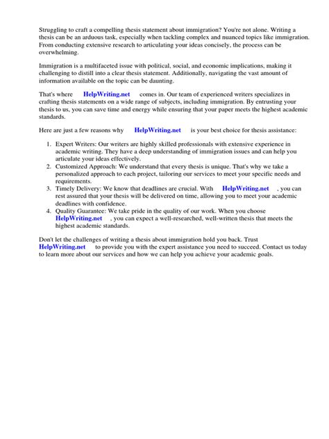 Thesis Statement Examples About Immigration Pdf