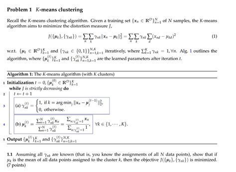 Solved Problem 1 K Means Clustering Recall The K Means Clustering Algorithm Given A Training