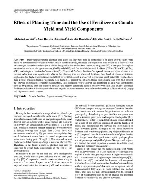 Pdf Impact Of Row Spacing And Fertilizer Levels Diammonium Phosphate On Yield And Yield