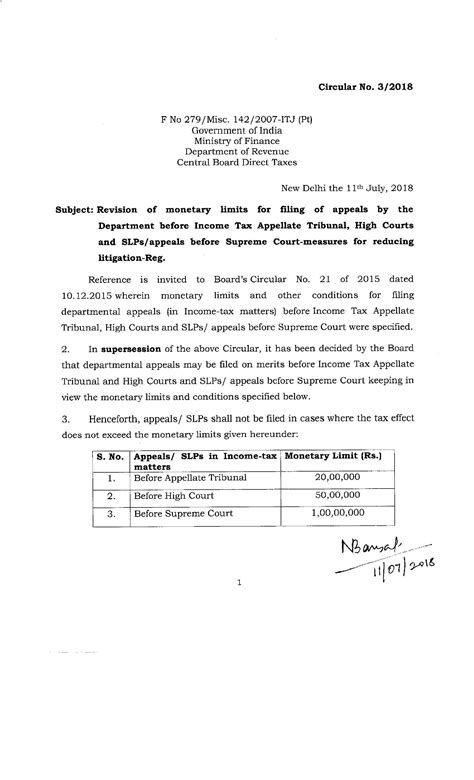 Cbdt Revised The Monetary Limit For Filing Of Appeals By The Income Tax