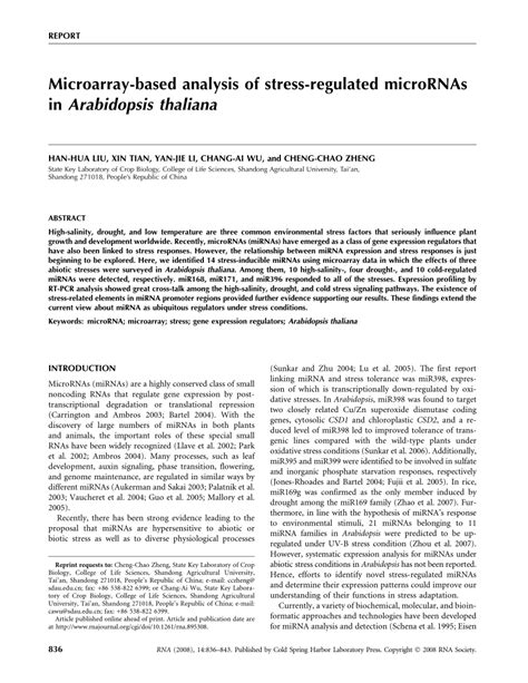 Pdf Microarray Based Analysis Of Stress Regulated Micrornas In Arabidopsis Thaliana