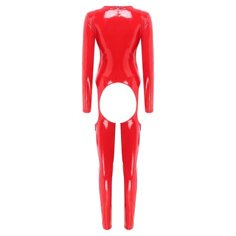 Womens Wet Look Bodysuit Patentleather Lingerie Catsuit Clubwear
