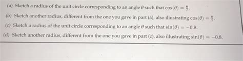 Solved A Sketch A Radius Of The Unit Circle Corresponding Chegg Com