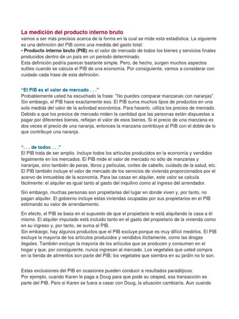 Introduccion Economia Ii La Medición Del Pib Pdf Producto Interno