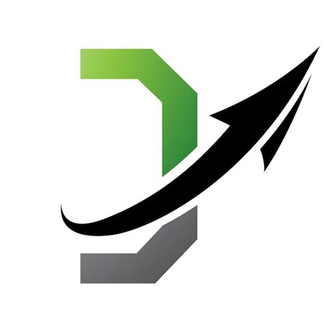 색 배경 에 화살표 가 있는 초록색 과 검은색 미래주의 문자 D 아이콘 프리미엄 벡터