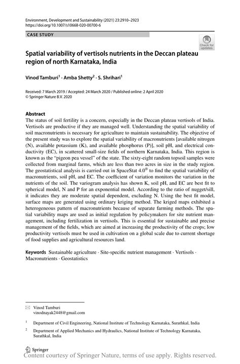 Spatial Variability Of Vertisols Nutrients In The Deccan Plateau Region Of North Karnataka