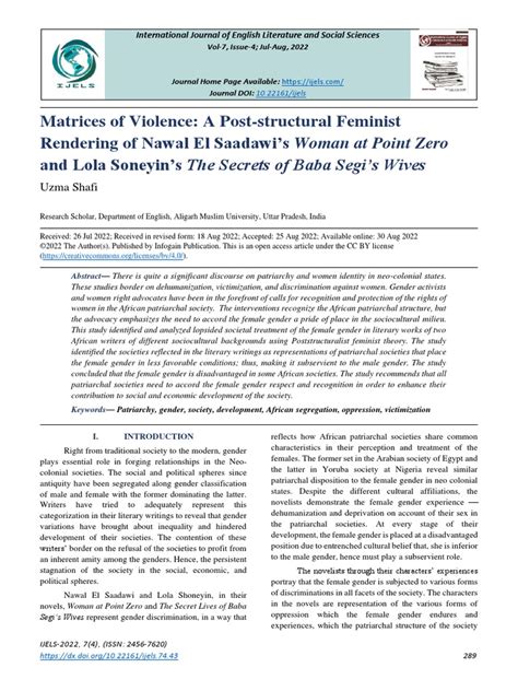 Matrices Of Violence A Post Structural Feminist Rendering Of Nawal El