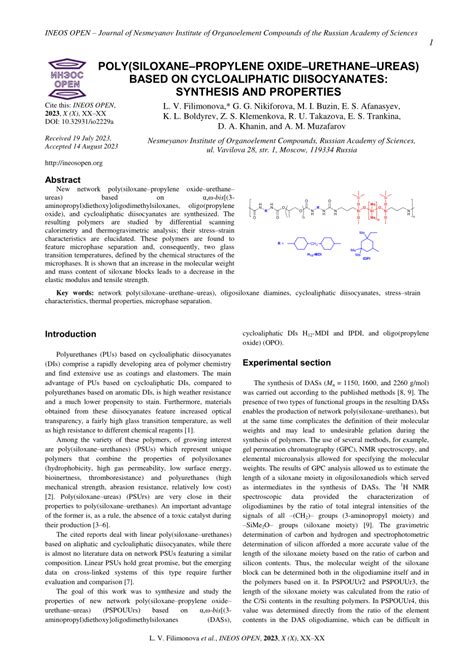 Pdf Polysiloxanepropylene Oxideurethaneureas Based On Cycloaliphatic Diisocyanates