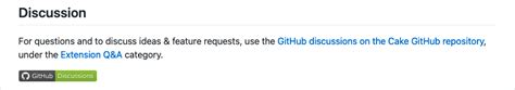 update cake git readme add link to github discussions · issue 143